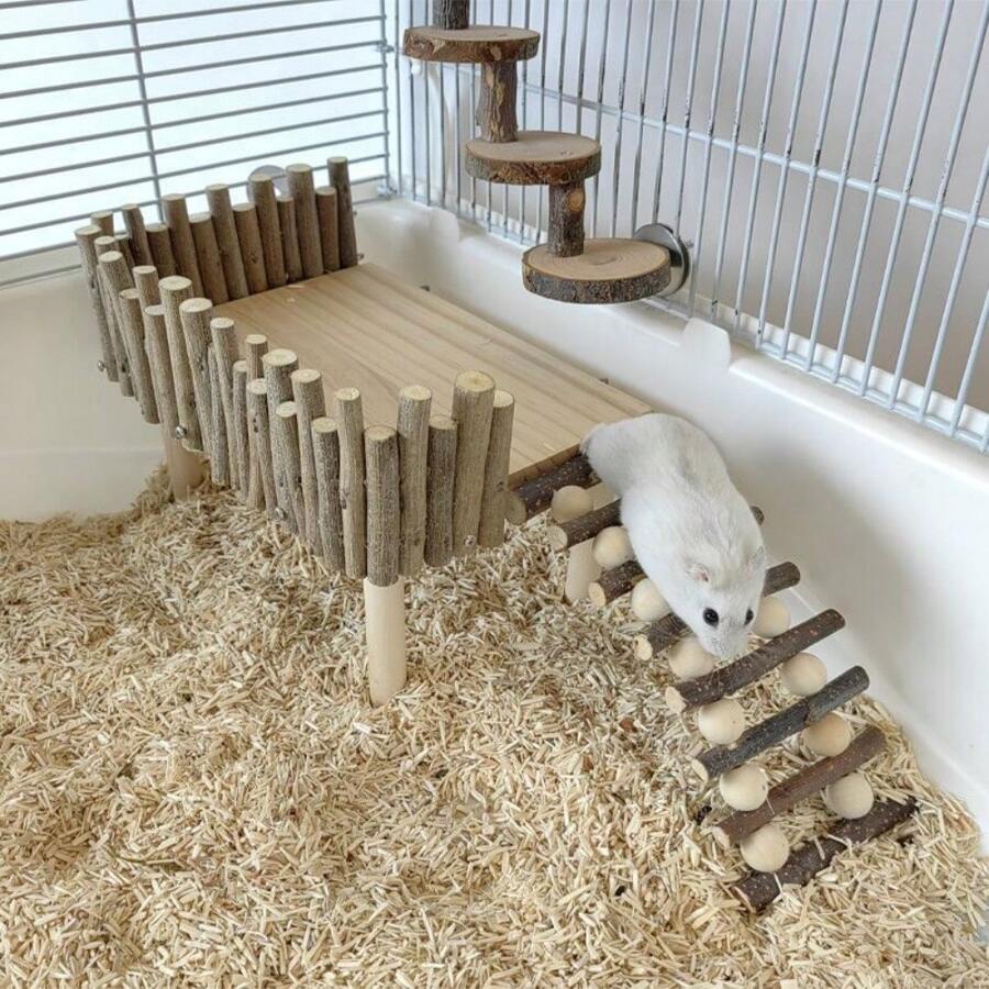 Wooden Hamster Platform With Climbing Ladder Chinchilla Platform ...