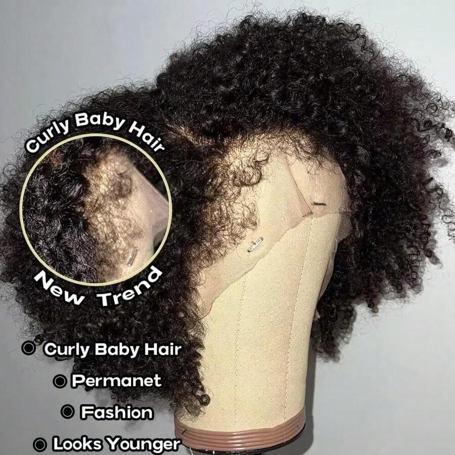 4C Curly Edges Lace Front Human Hair Wigs Afro Curly 13x4 Transparent ...