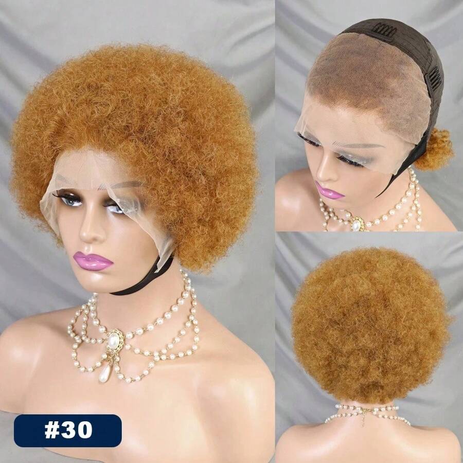 2024 New 13x4 FULL Lace 180% Density BOB Short Pixie Cut Afro Kinky Curly Human Hair Wig Jerry ...