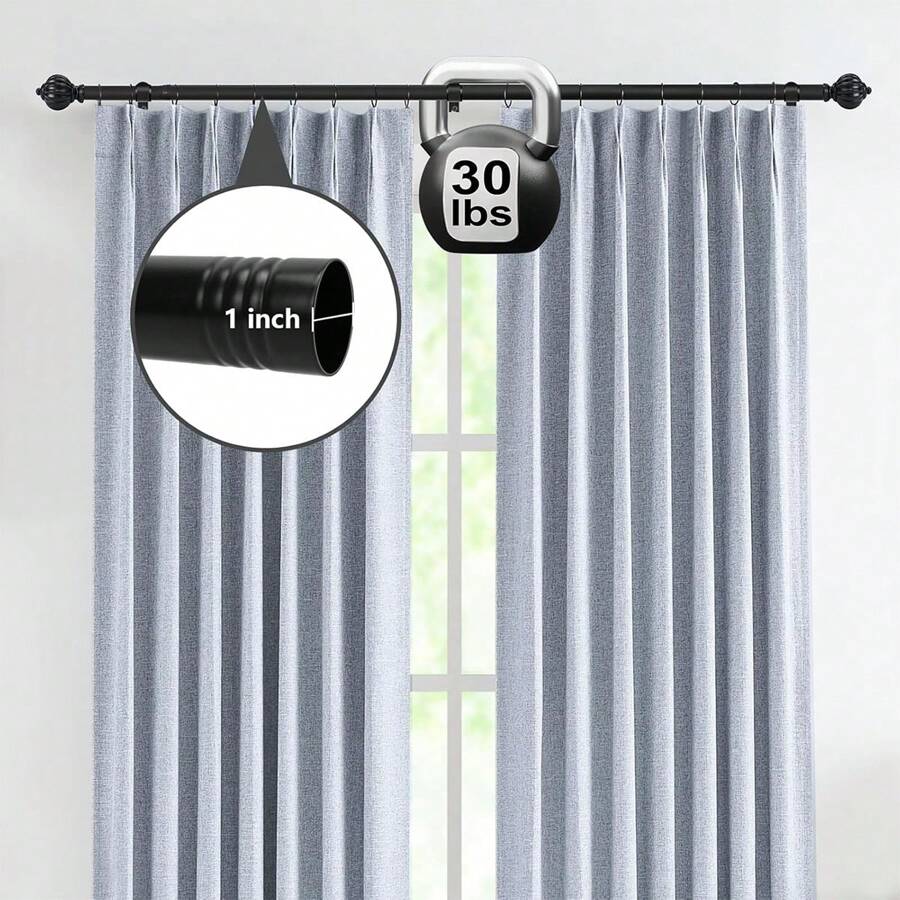 Black Curtain Rods, 1 Inch Heavy Duty Curtain Rods, Decorative ...