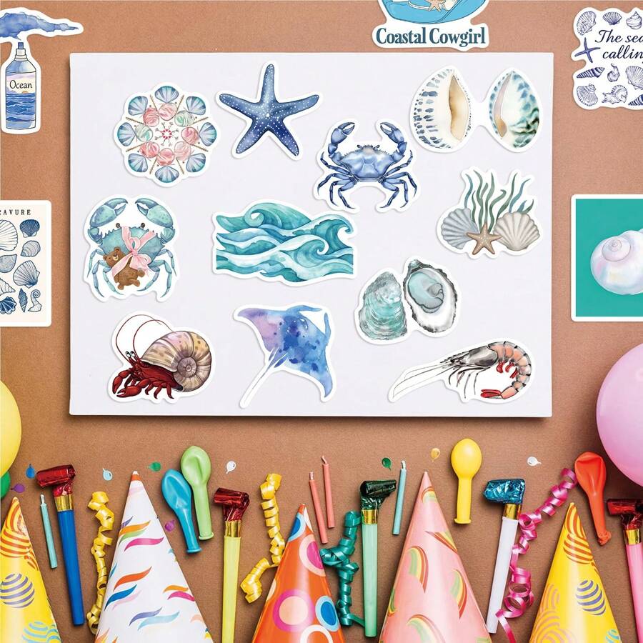 50PCS Ocean Stickers Sea Animal Stickers Blue Stickers Beach Stickers ...