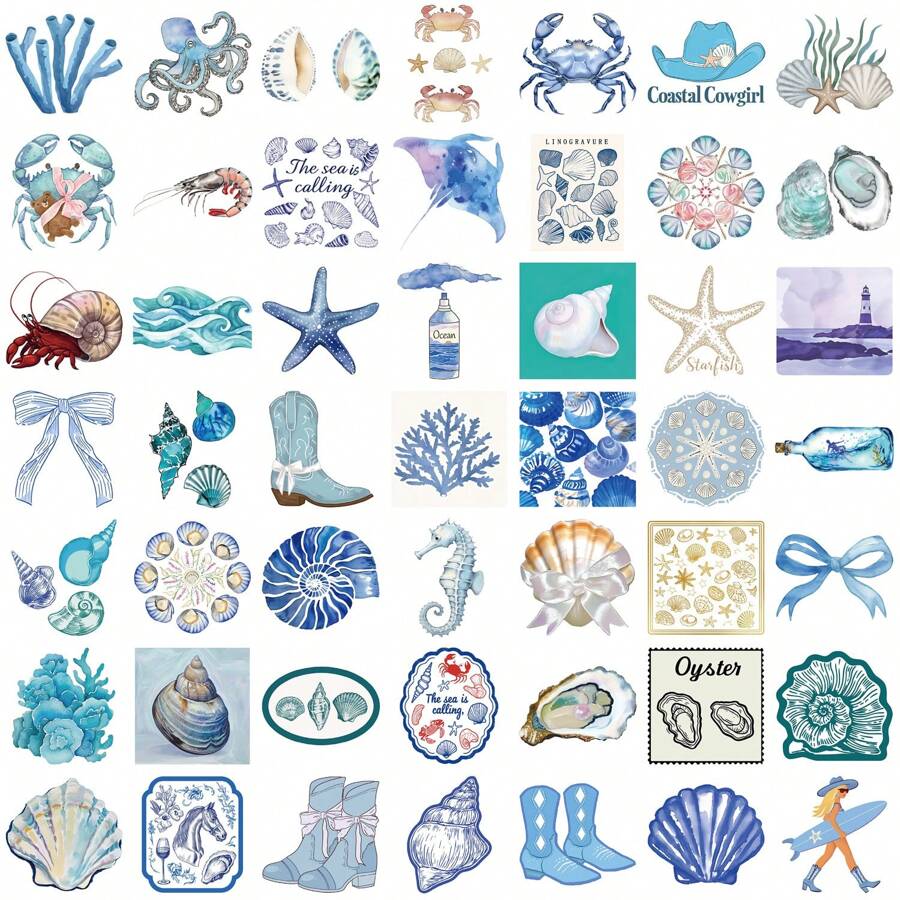 50PCS Ocean Stickers Sea Animal Stickers Blue Stickers Beach Stickers ...