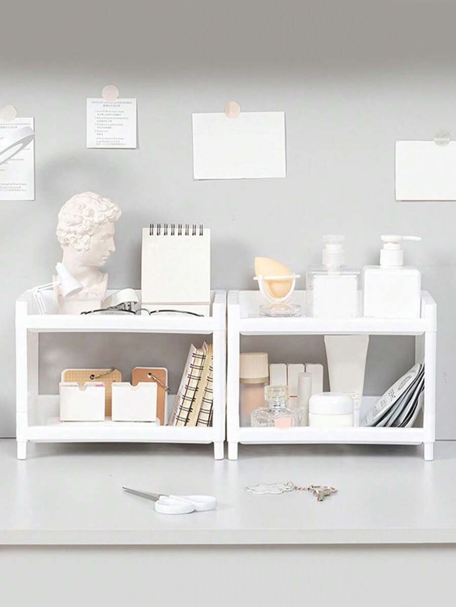 1pc Double-Layer Desk Organizer Rack, Home Decor Display Shelf, Desktop ...