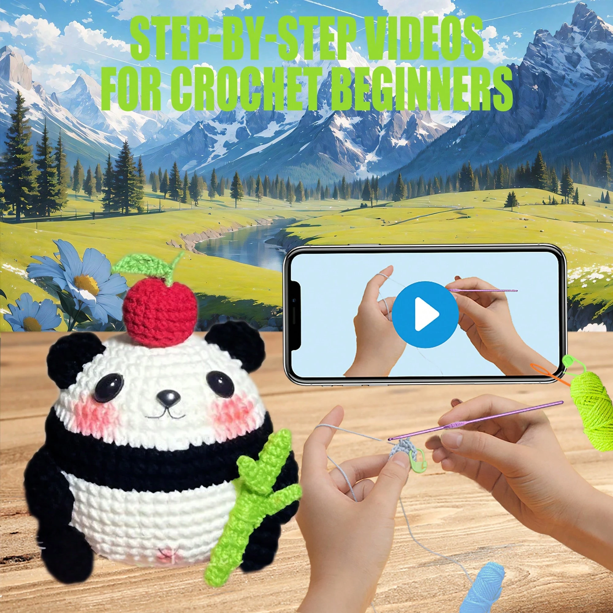 Kit de matériel de crochet d'animaux pandas DIY, convenant aux débutants nouveaux au crochet ...