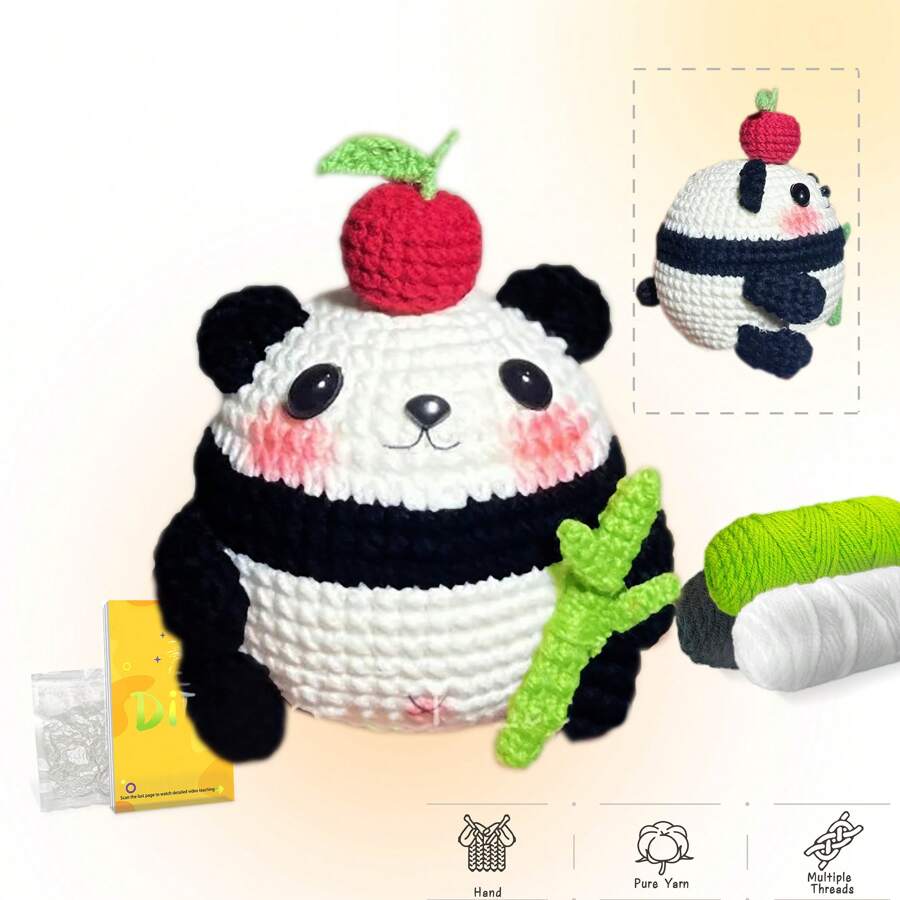 Kit de matériel de crochet d'animaux pandas DIY, convenant aux débutants nouveaux au crochet ...