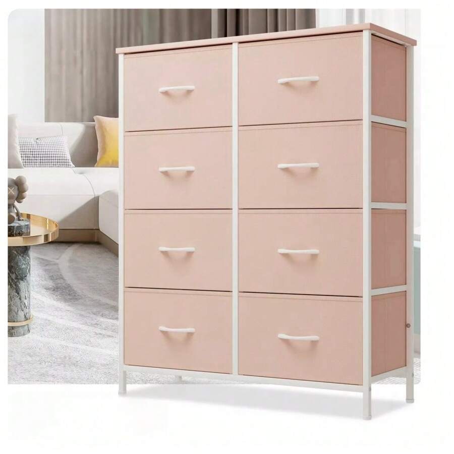 8 Drawer Dresser Chest Of Fabric Drawer Pink Organizer Storage Cabinet ...