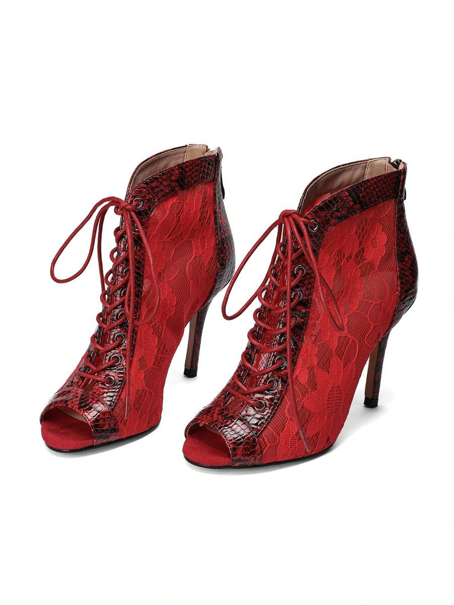 2024 Women Party Peep Toe Lace Up Boots Women Sexy Stilettos High Heels