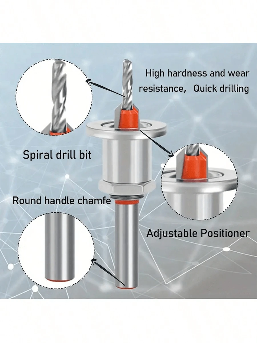 5-Piece Countersunk Bit With Depth Limit Ring - Alloy Head Conical Hole ...