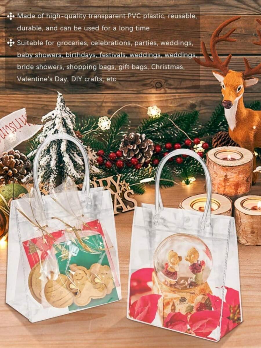 5pcs Transparent PVC Plastic Gift Bags With Handle, Flower Bags ...