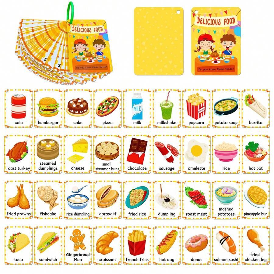 48 piezas Flashcards de vocabulario de alimentos, tarjetas de ...