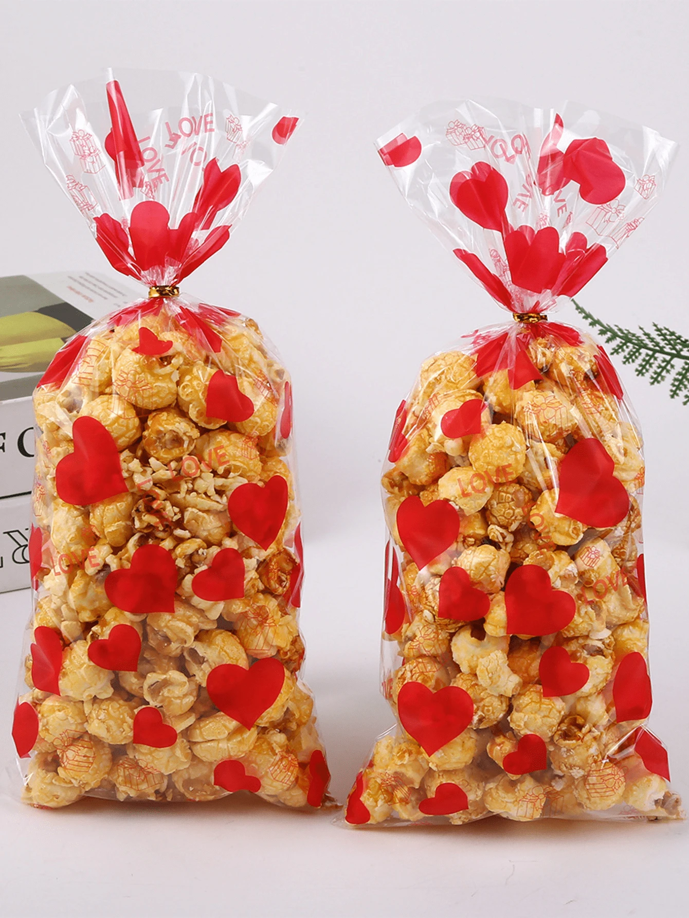 50 Pieces Of Heart-Shaped Printed Transparent Gift Bags, Valentine's ...