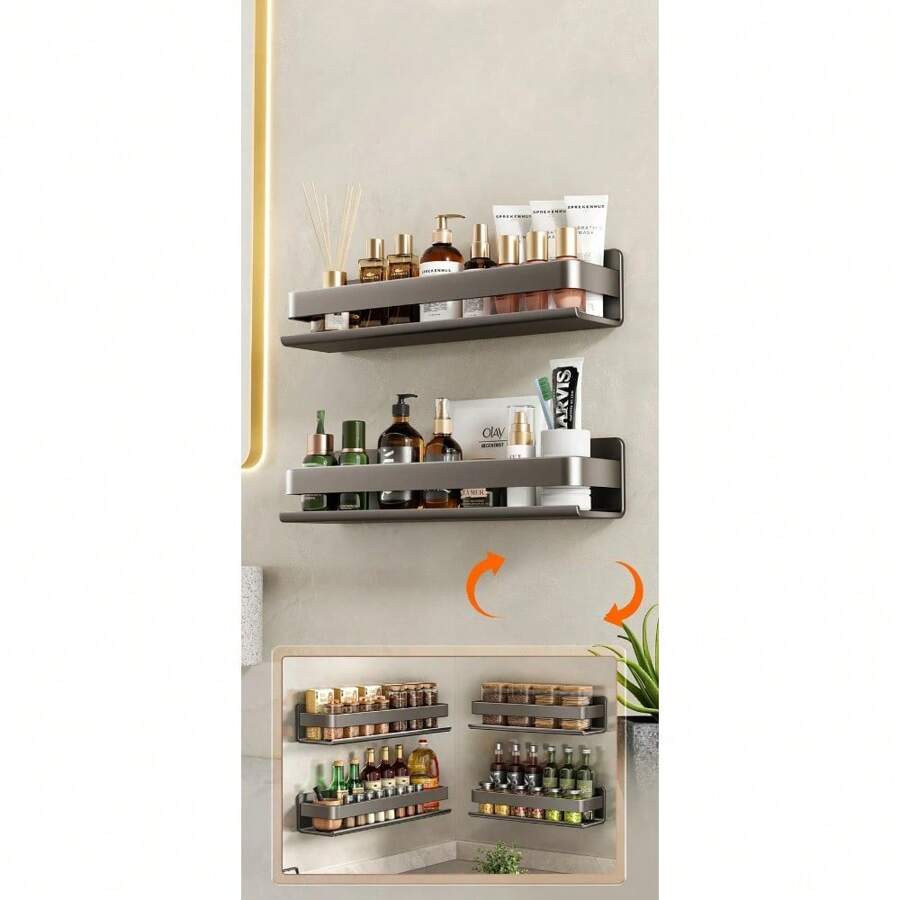 Bathroom Stainless Steel Storage Rack No Punching Kitchen Wall Shelf ...