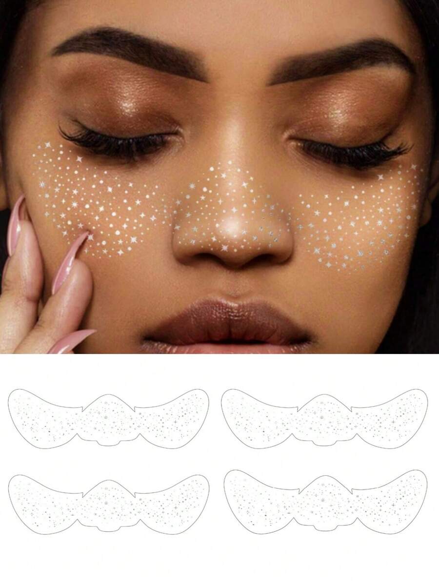 4 Sheets Glitter Freckles Freckle Tattoo Silver Freckles Temporary Face ...
