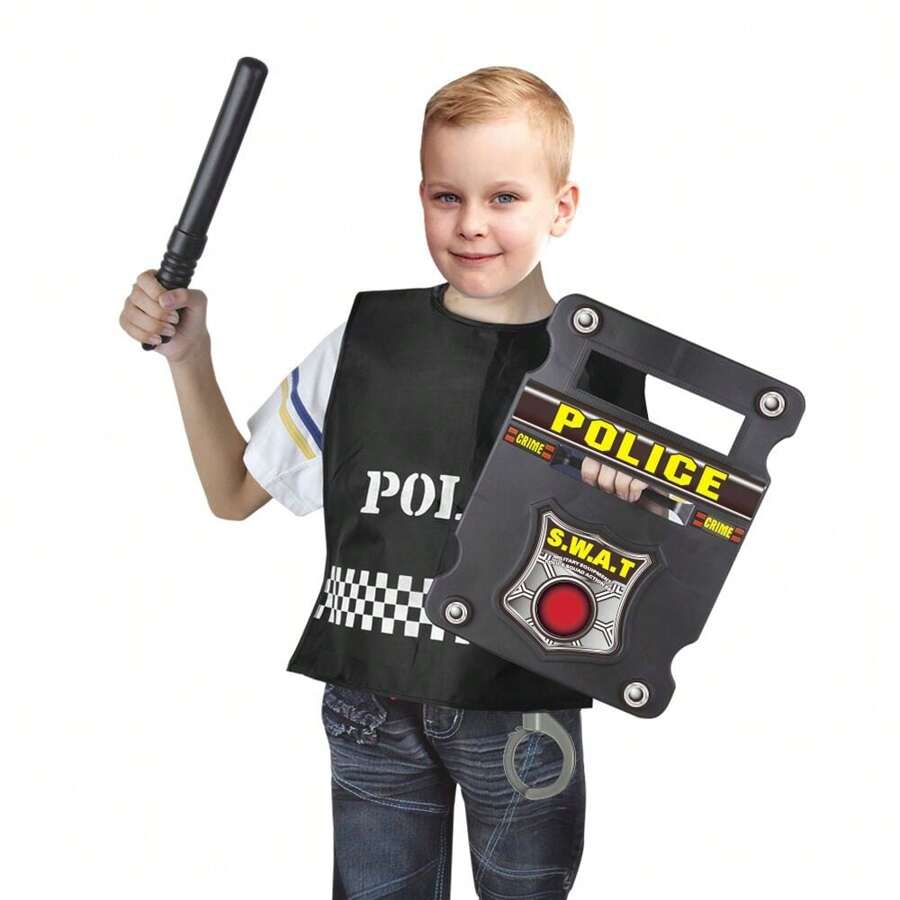 SWAT Police Officer Costume For Kids, Pretend Police Vest With ...