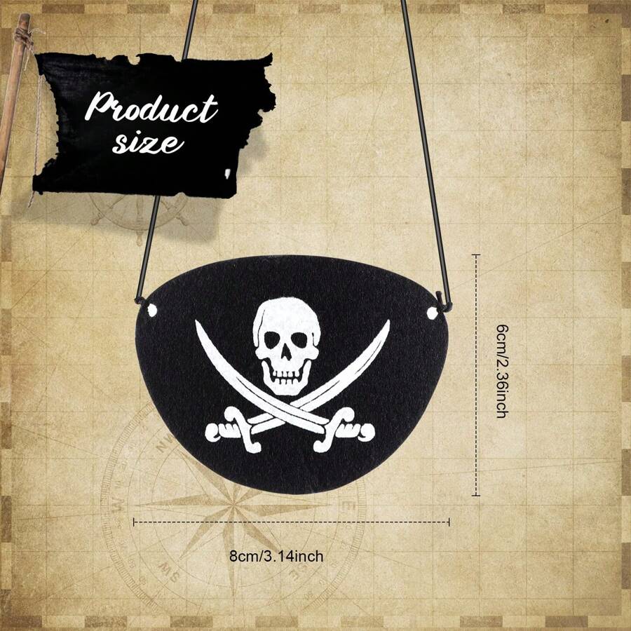 12 Pieces Pirate Eye Patches Costume Black Felt Single Eye Skull Captain Eye Patches For ...