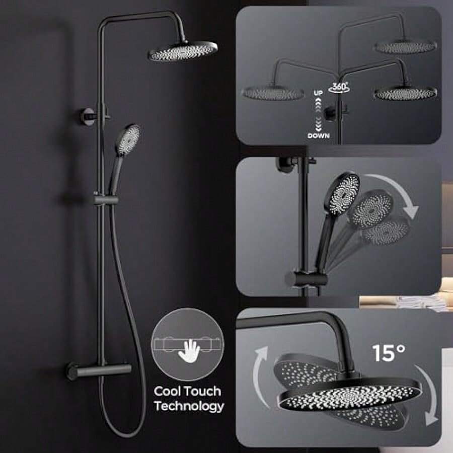 Thermostatic Shower Mixer Set Stainless Steel Shower Bar Adjustable ...