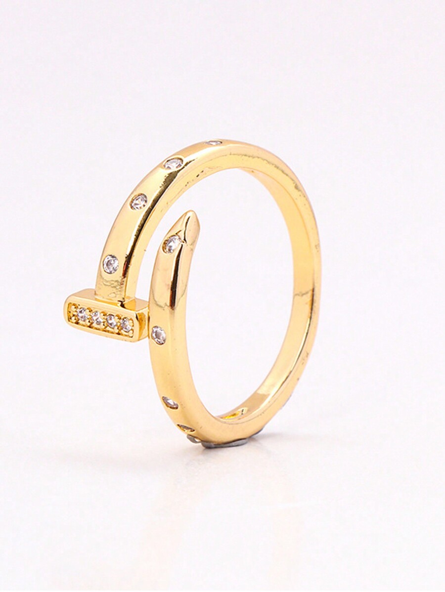 1pc Stainless Steel Creative T-Shaped Nail Design Ring With Micro-Inlaid Zirconia Stone, Unique ...