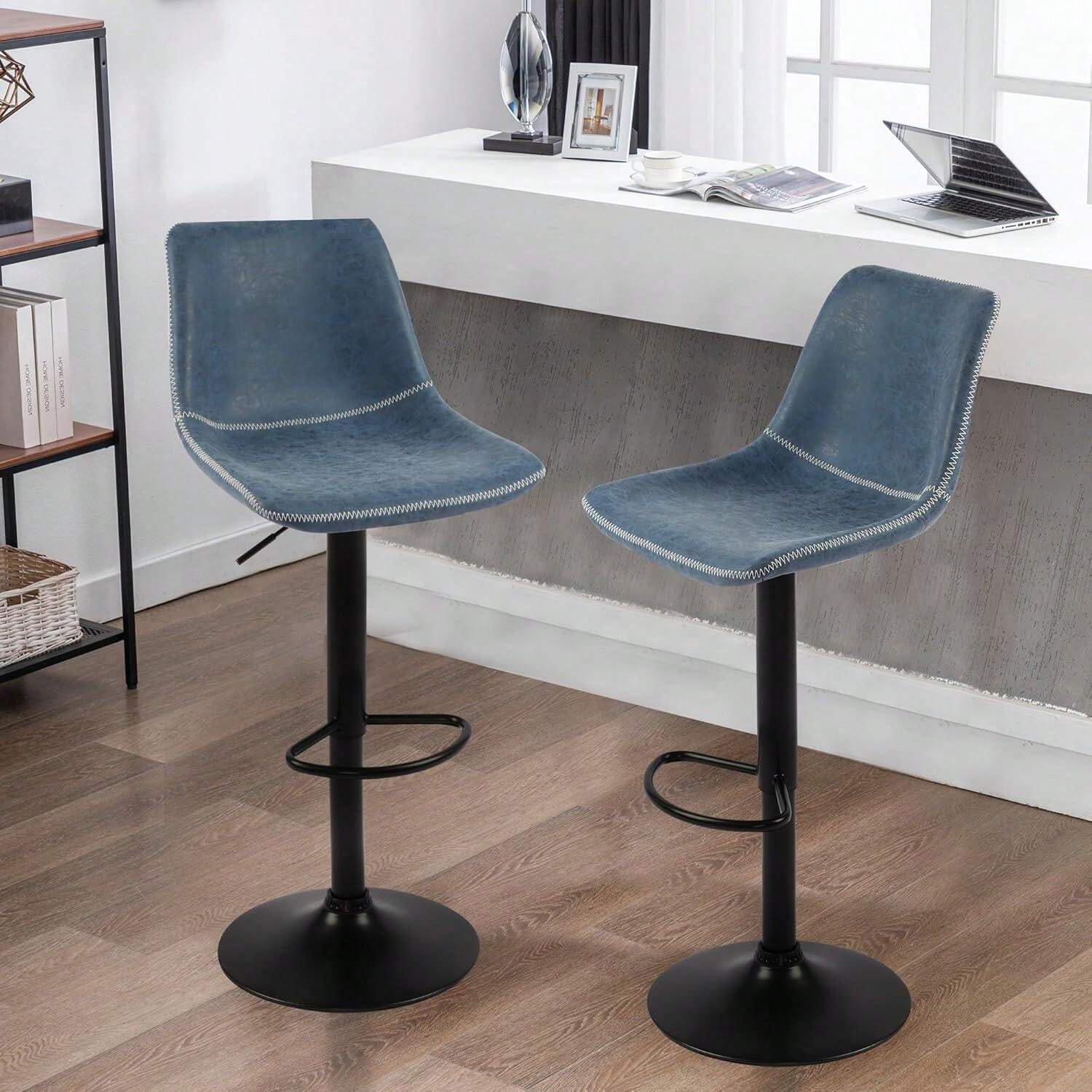 Bar Stools Set Of 2 Adjustable Swivel Bar Stools With Backs Deep Teal ...