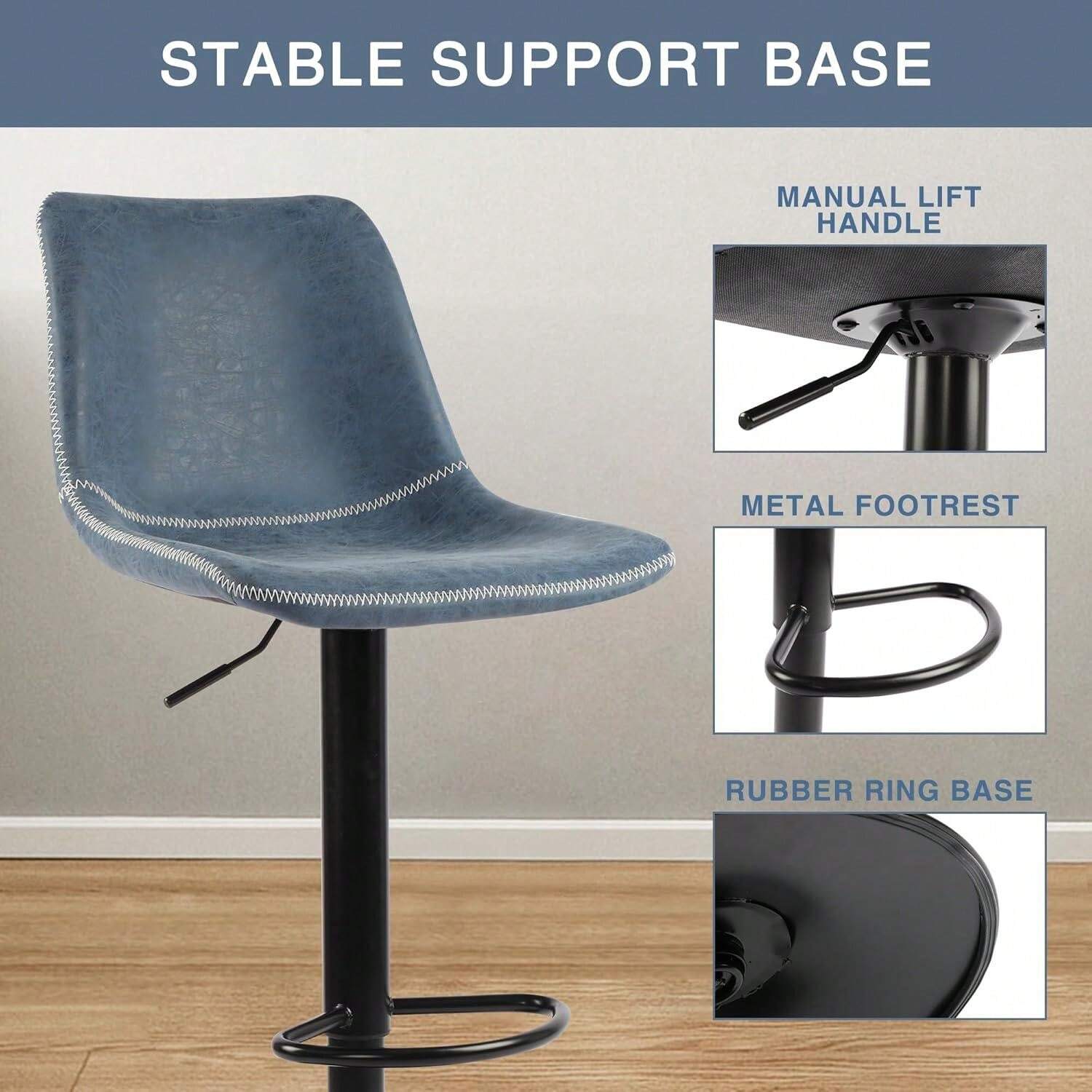 Bar Stools Set Of 2 Adjustable Swivel Bar Stools With Backs Deep Teal ...