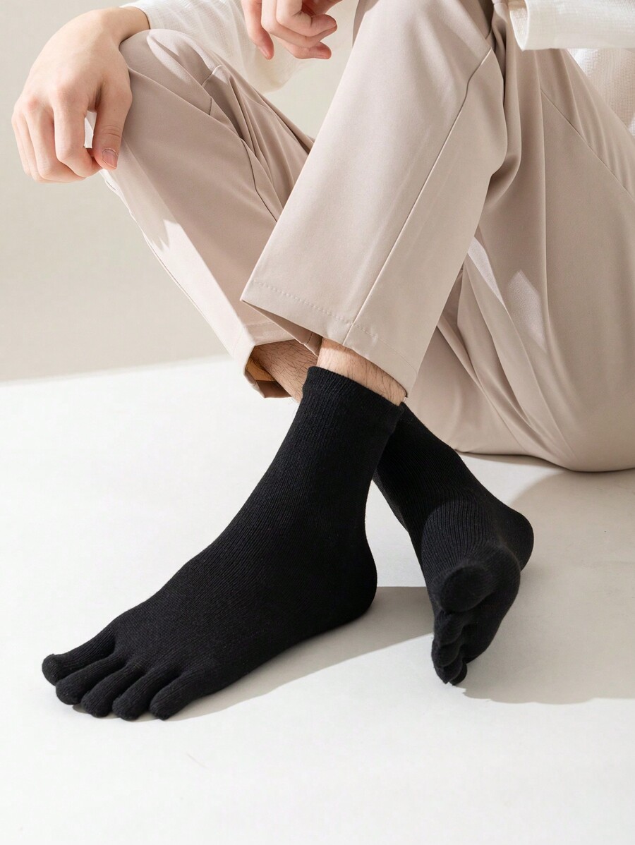 5 Pairs Pack Men's Five Finger Socks Solid Color Breathable Fingers ...