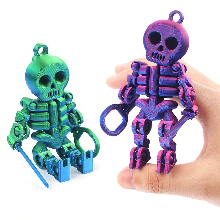 3D Printed Skeleton Robot With Sword And Racket, Posable Articulated ...
