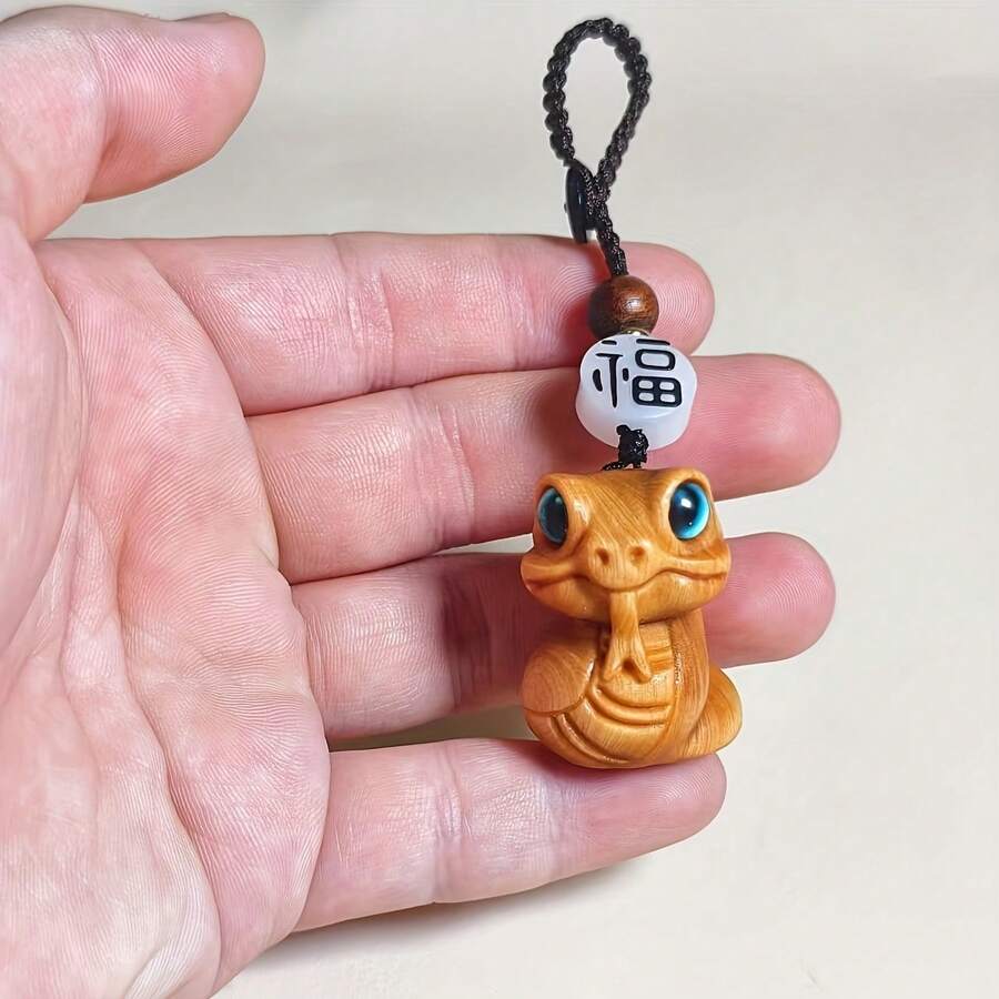 1pc Handmade Wooden Snake Keychain - Creative Animal Carving Pendant ...
