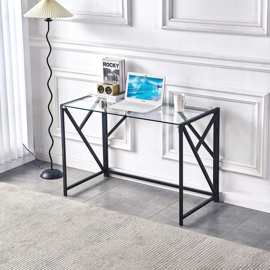 Tempered Glass Computer Desk Modern Student Writing Study Desk,Small ...