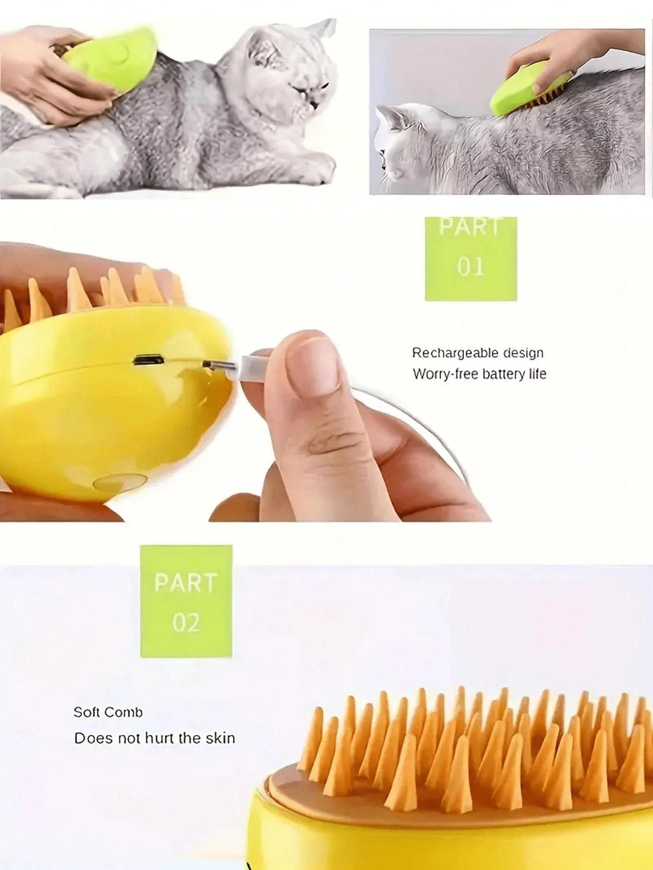 3-In-1 Electric Steam Brush For Pet Grooming, Includes Steam Spray ...