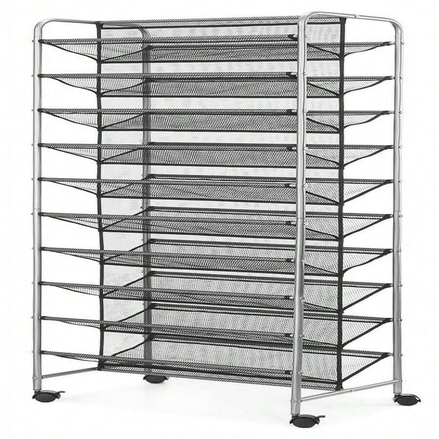 10 Tier 60 Pair Metal And Mesh Rolling Shoe Rack | SHEIN USA