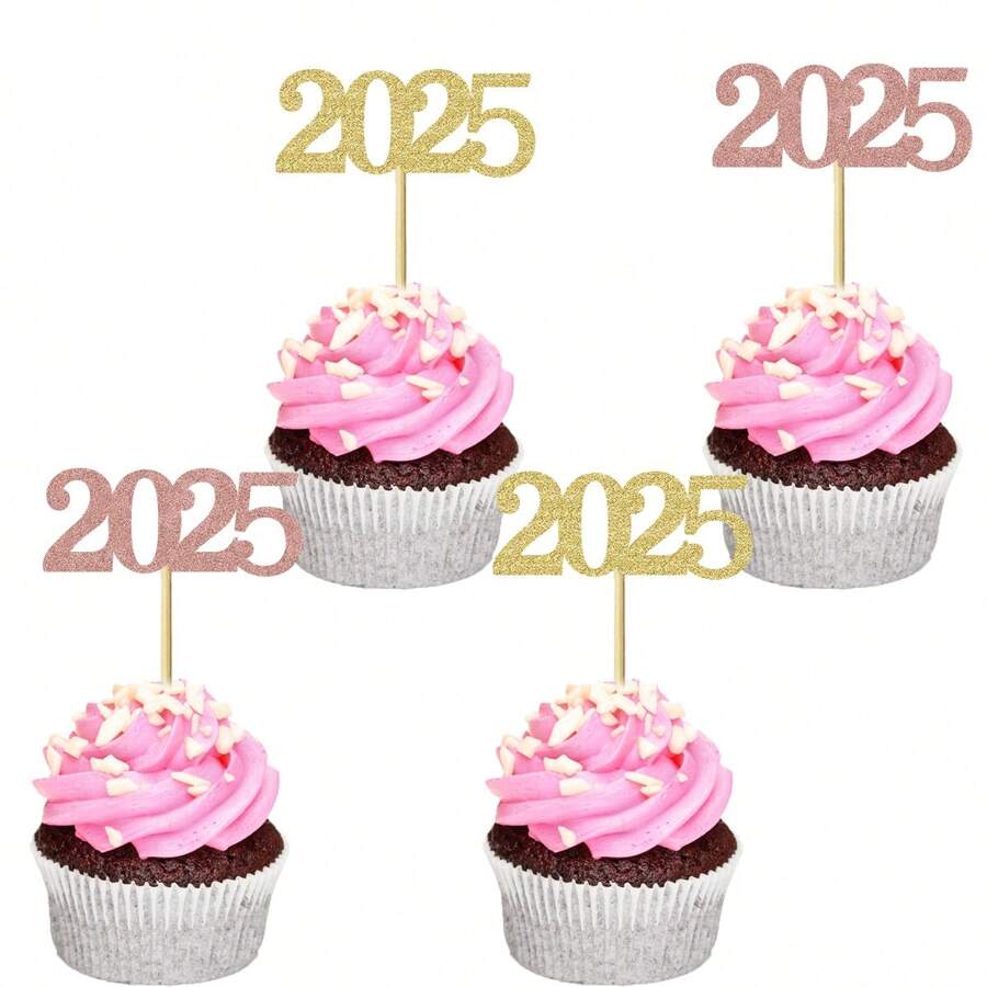 12 sztuk 2025 Szczęśliwego Nowego Roku 2025 Cupcake Toppers Glitter ...
