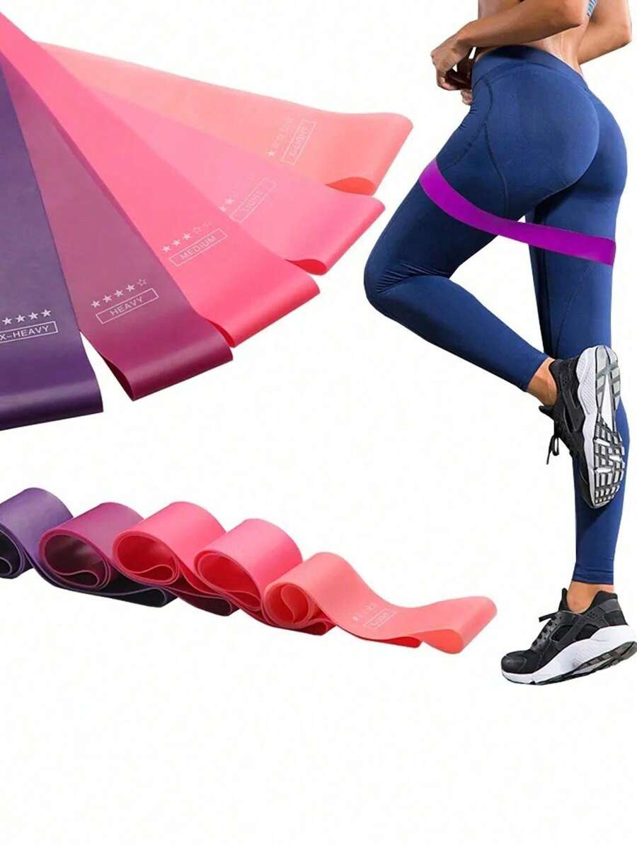 5pcs/Set Gradient Pink Resistance Bands Weight Strength Training Fitness Glute Booty Bands For ...