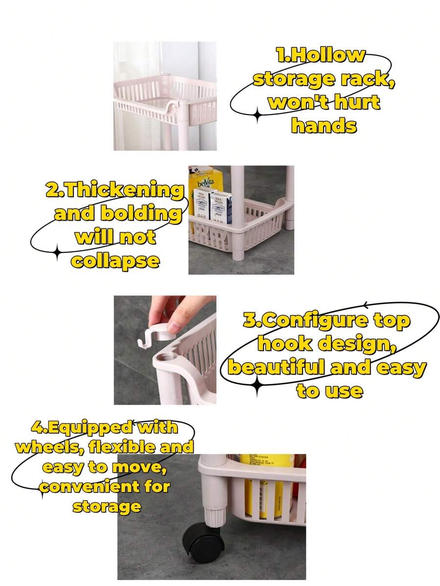 Bathroom Rolling Storage Rack, Multi-Tier Movable Corner Shelf For ...