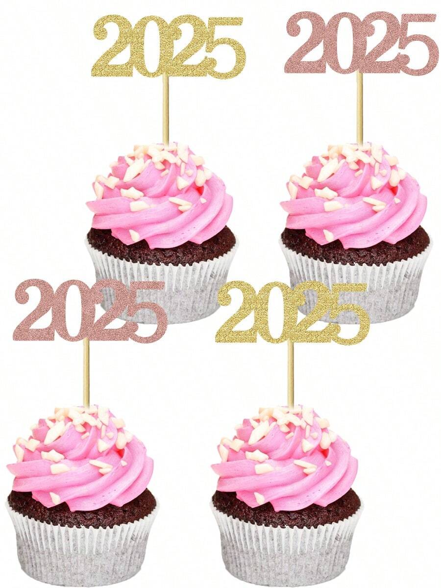 12 Stück 2025 Frohes Neues Jahr 2025 Cupcake-Topper mit Glitzer, Cheers ...