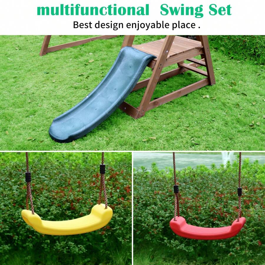 Children's Swing Set Double Swing Frame Wooden Outdoor Swing Frame ...