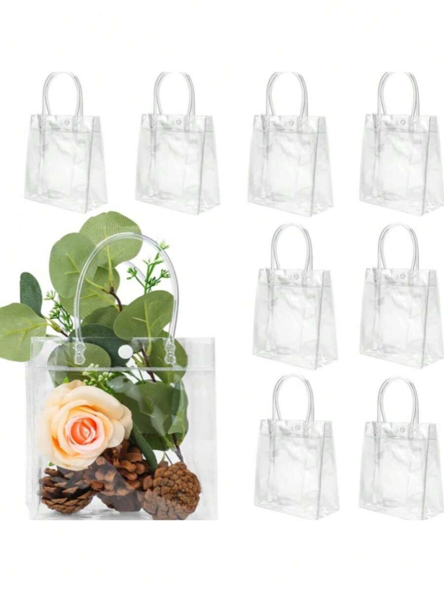 5pcs Transparent PVC Plastic Gift Bags With Handle, Flower Bags ...