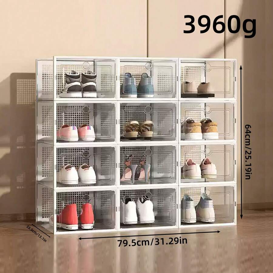 12pcs Thick Transparent Shoe Boxes With Lids, Foldable And Stackable ...
