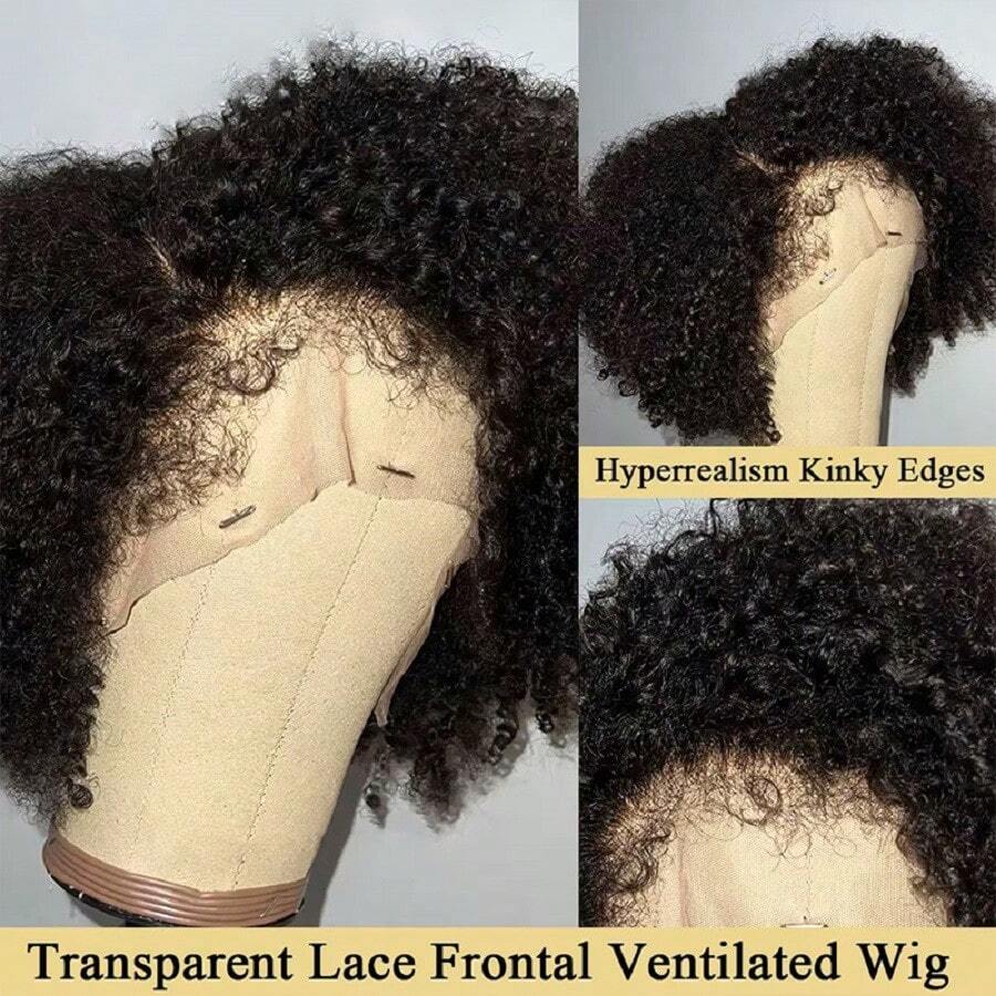 4C Curly Edges Lace Front Human Hair Wigs Afro Curly 13x4 Transparent ...