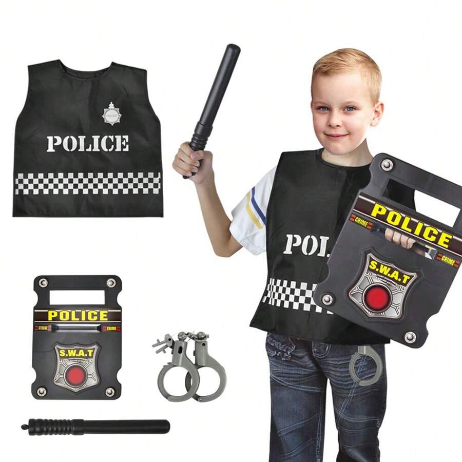 SWAT Police Officer Costume For Kids, Pretend Police Vest With ...