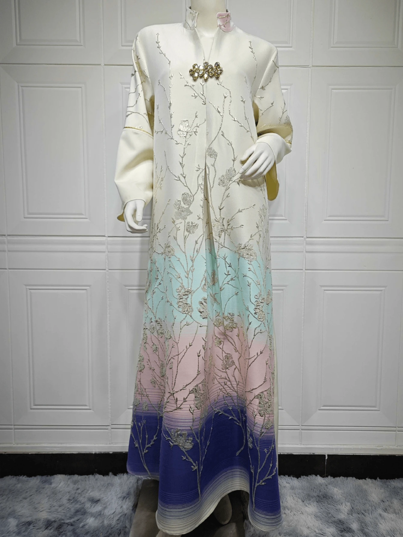 Vestido Árabe Dubai, Robe Longa Ombré Bordada em Tecido Jacquard de ...