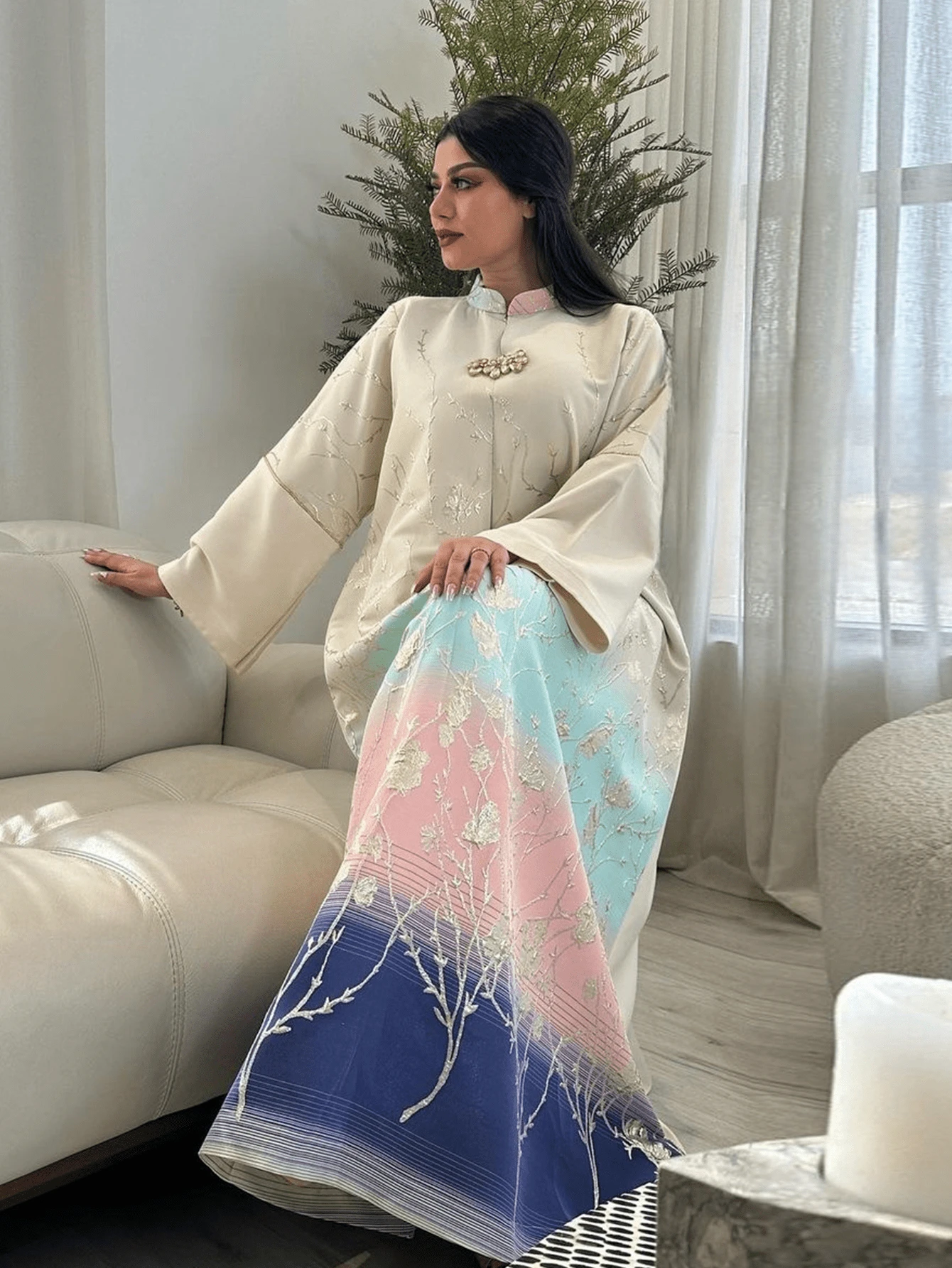 Arabic Dubai Dress, High-End Jacquard Fabric Embroidered Ombre Long ...