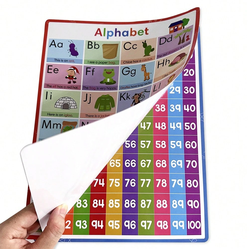 2 PCS Number 1-100 Alphabet Educational Poster Children Learning ...