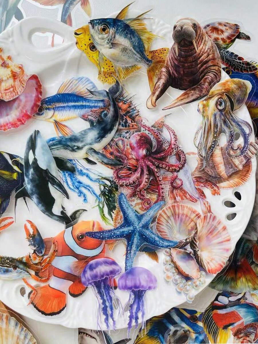 1 Pack 50pcs Sea Life Themed Series Clownfish, Turtle, Whale, Jellyfish ...