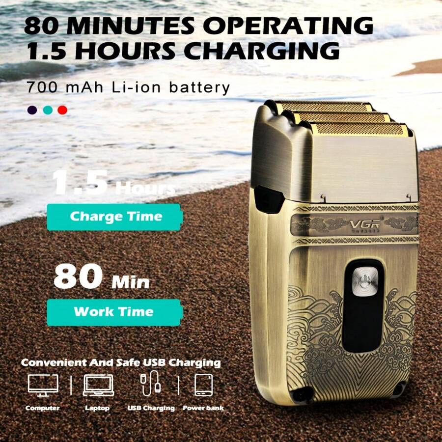 VGR VGR Razor Metal Vintage Reciprocating Shaver Waterproof Digital Display Razor Electric ...
