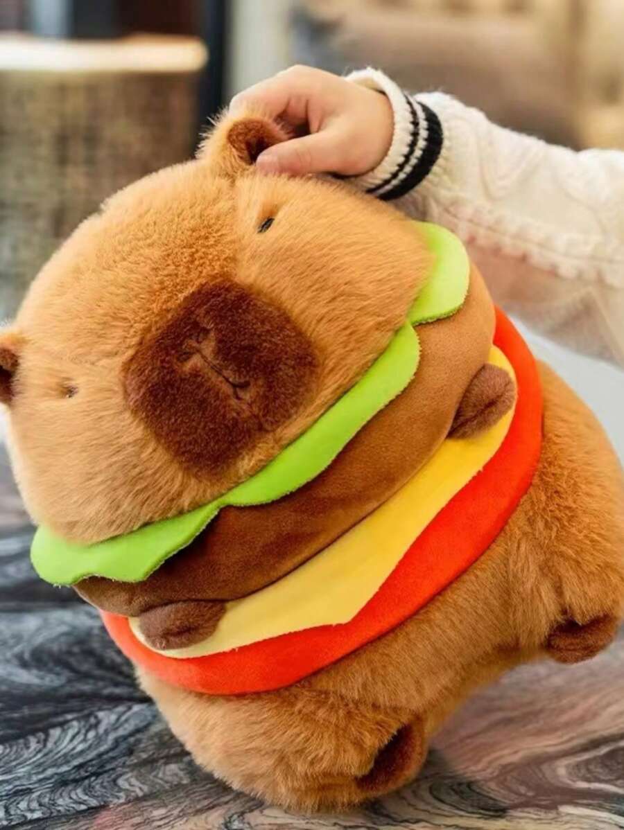 1 Pcs Cute Hamburger Kapibara Plush Doll, Water Vole Stuffed Animal ...