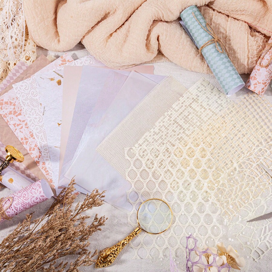 Mixed Color Fantasy Themed Textured Paper & Mesh Fabric Scrapbooking ...