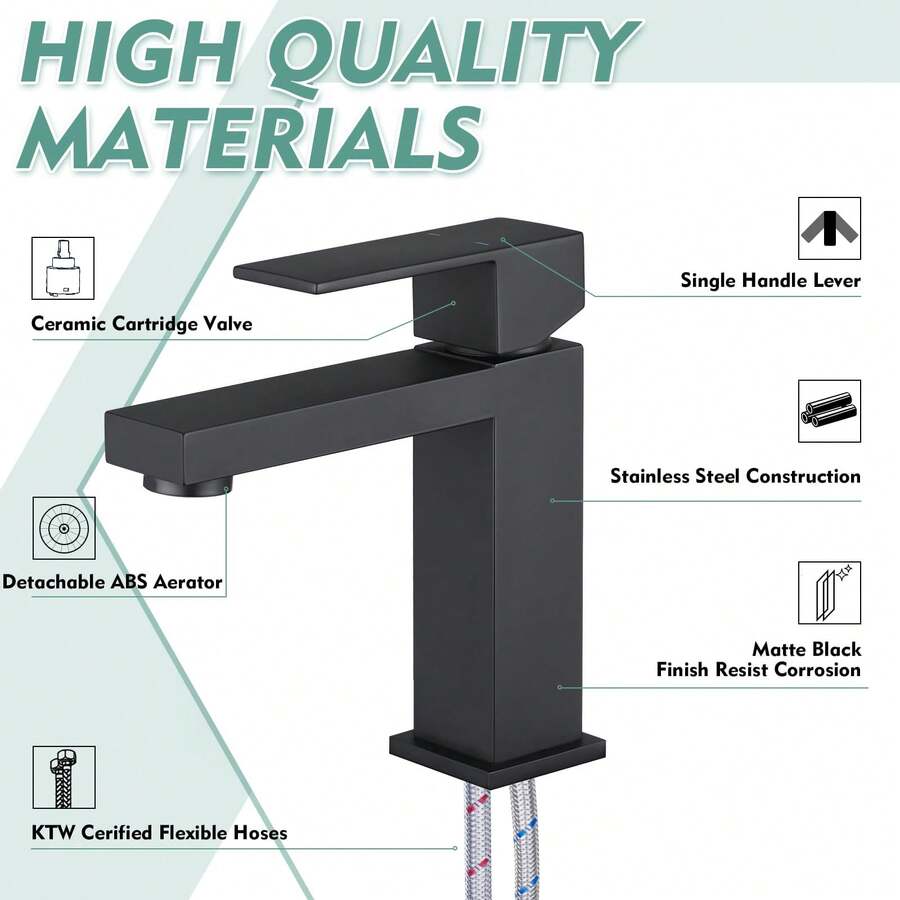 Bathroom Sink Faucet And Pop Up Drain With Overflow, Matte Black ...