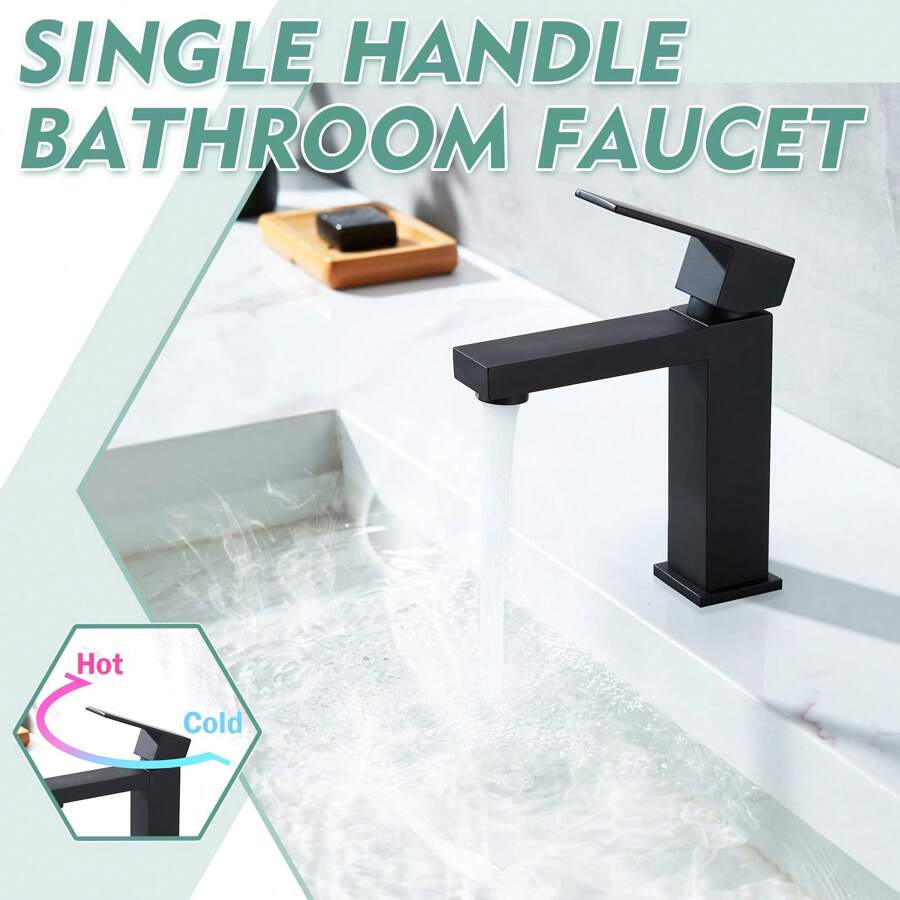 Bathroom Sink Faucet And Pop Up Drain With Overflow, Matte Black ...