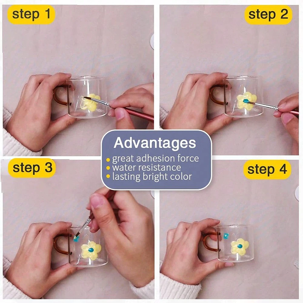 12/24 Colors Stained Glass Paint With 6 Brushes And 1 Palette ...