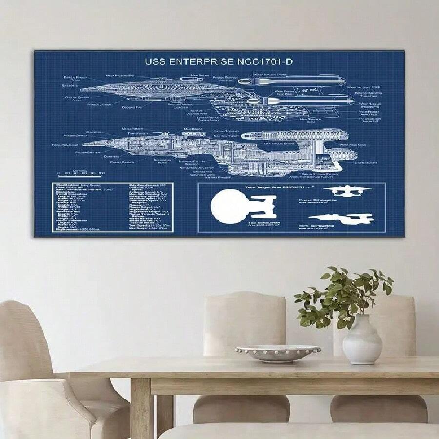 USS Enterprise NCC-1701-D Blueprint Art Deco Classic Wall Art ...