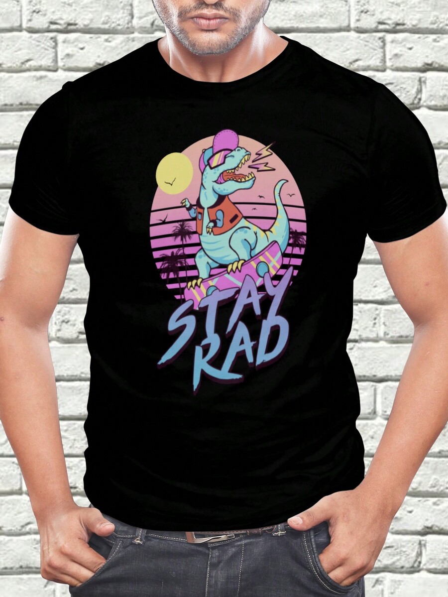 Fashion Mens T Man Shirts Stay Rad For Man Mens T-Man Shirt Bold Text Palm Trees Playful Retro ...